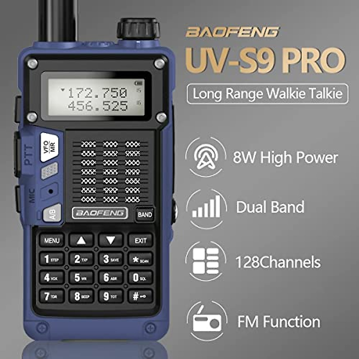 Baofeng Radio Handheld Ham Radio UV-S9 Pro 8W High Power Dual Band Portable Two Way Radio with ...