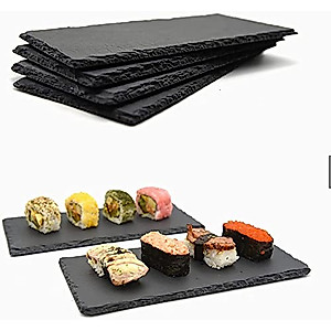 Luxury Slate Plates 2pc Natural Stone Rock Black Cutting Board Cheese Board, Charcuterie Boards for Cheese, Sushi mat, Pastry, bread, Snack board and Meat Set (15.7inx5in)