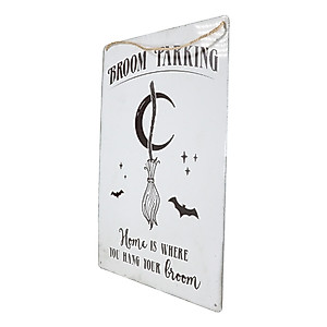 Ebros Gift Halloween Witchcraft Wicca Occult Witch Broom Parking Home Is Where You Hang Your Broom Bats Stars And Crescent Moon Wall Hanging Sign Plaque Kitchen Home Decorative Signs