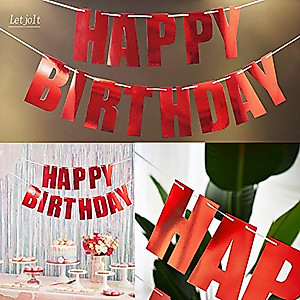Glossy Red Happy Birthday Metallic Banner Signs for Funny Summer Birthday Supplies Decoration Nursery Hanging 13pcs
