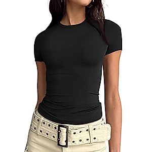 Trendy Queen Y2K Summer Crop Tops for Women - Scoop Neck, Slim Fit, Short Sleeve Tees - Black