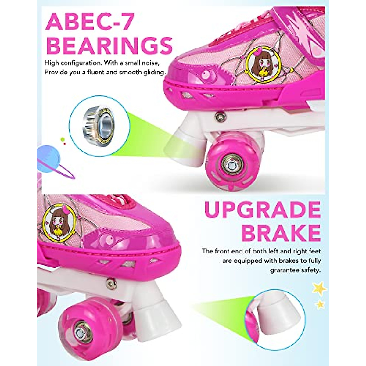 M-GRO Adjustable Skates for Kids, 8-Wheeled Skates for Kids,rollerskates Girl and Boys，Adjustable Size Suitable for Indoor and Outdoor use