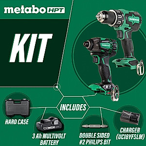 Metabo HPT 18V MultiVolt Hammer Drill and Triple Hammer Impact Driver Cordless Combo Kit | Lifetime Tool Warranty | KC18DBFL2C