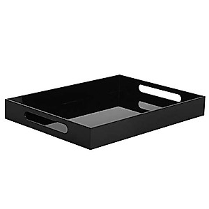 HofferRuffer Black Serving Tray, Waterproof Acrylic Tray with Handles for Coffee Table, Ottoman, Breakfast, Tea, Food, 16" x 12"