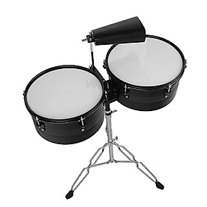 Lykos Percussion 13" & 14" Timbales Drum Set with Stand and Cowbell… (Black)