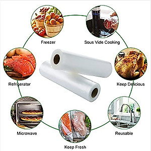 Vacuum Sealer Bags, GECHSAN Food Storage Vacuum Sealing Plastic Packaging Bags, 5 Pack(6" x 20'/ 8" x 20'/ 11" x 20') Heavy Duty Vacuum Seal Bag Rolls, Great for Sous Vide or Meal Prep, Work with Vacuum Sealer, BPA Free.