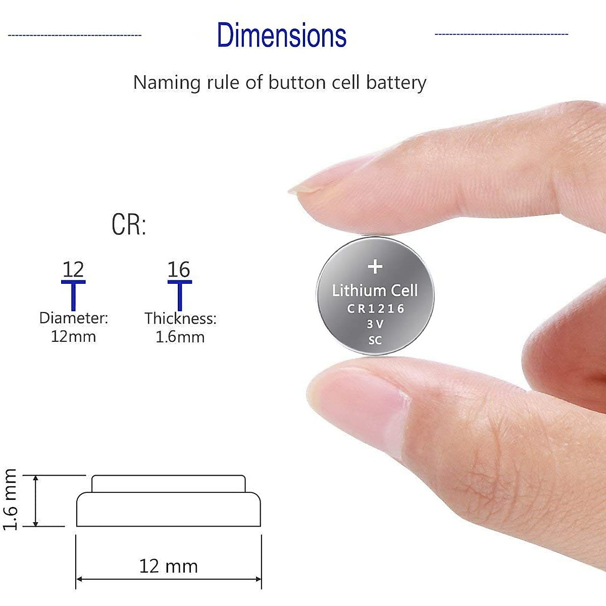 UOGTNON CR1216 3V Watch Lithium Battery(5-Pack)