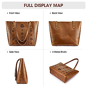 Kattee Women Genuine Leather Tote Bags Shoulder Purses Vintage Handbags Top Handle Work Bags Thick Full Grain (Light Brown)