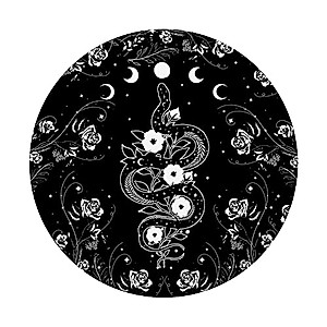 Witchy Snake Vertical Floral Moon Phase Black And White PopSockets Swappable PopGrip