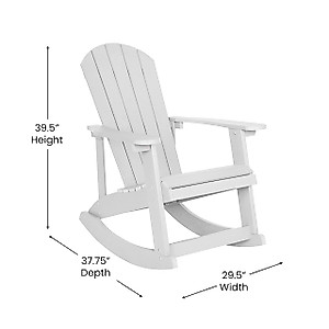 BizChair Poly Resin Wood Adirondack Rocking Chair - All Weather White Polystyrene - Stainless Steel Hardware - Set of 2