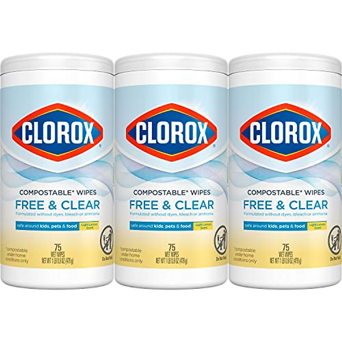 Clorox Compostable Cleaning Wipes - All Purpose Wipes - Household Essentials, Simply Lemon, 75 Count (Pack of 3)