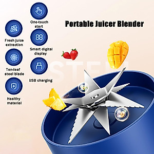 Portable Juicer Blender,2024 New Multifunctional Portable Juicer Cup,Portable Juicer Cup with Digital Display, Small Travel Blender for Shakes and Smoothies(Blue, Single cup single lid)
