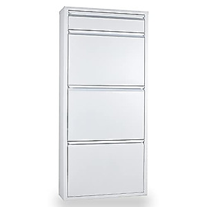 KASER Shoe Storage Cabinet - 3+1 Drawer 20" Metal Wall Mountable Shoe Storage for Entryway with No Assembly - Shoe Cabinet for Entryway Slim - 2-3 Pair per Tier (White)
