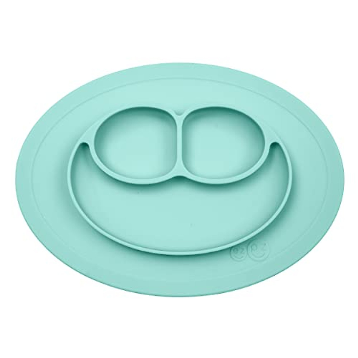 ezpz Mini Mat - 100% Silicone Suction Plate with Built-in Placemat for Infants + Toddlers - First Foods + Self-Feeding - Comes with a Reusable Travel Bag (Aqua)