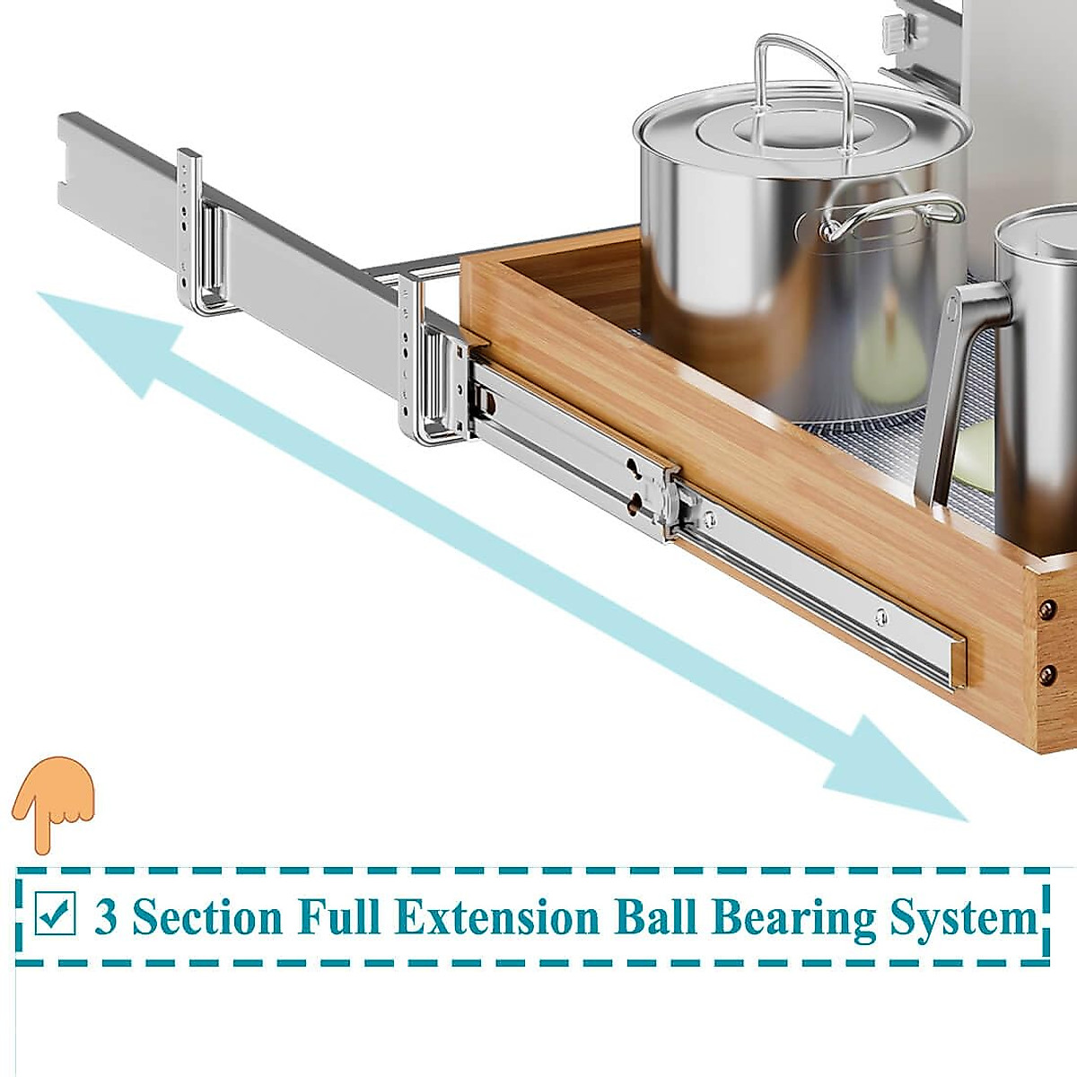 OCG Pull Out Drawers For Cabinets 14" W x 21" D, Slide out Wood Drawer Shelf, Pull Out Shelves for Base Cabinet Organization in Kitchen, Pantry, Bathroom