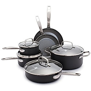 GreenPan Chatham Hard Anodized Healthy Ceramic Nonstick 10 Piece Cookware Pots and Pans Set, Gray & Chatham Hard Anodized Healthy Ceramic Nonstick, 3QT Saucepan Pot, Gray