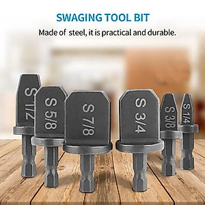 Kyuionty 6 Pcs Swaging Tool Drill Bit Set, HVAC Repairing Set Air Conditioner Copper Pipe Expander Swaging Tool Manual Copper Tubing Tool Bit with 1/4", 3/8", 1/2", 5/8", 3/4", 7/8" Bits (Hex Shank)