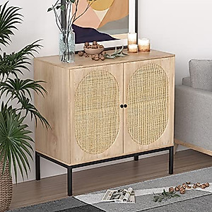 XIAO WEI Sideboard with Handmade Natural Rattan Doors, Rattan Cabinet Console Table Storage Cabinet Buffet Cabinet, for Kitchen, Living Room, Hallway, Entryway, Natural