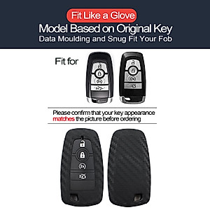 INFIPAR 2pcs Compatible with Ford Mustang Edge Expedition Explorer F-150 Lightning Ranger Bronco Escape Maverick Transit Connect Fusion Carbon Fiber Looks Key Fob Cover Case Key Chain Protector Holder