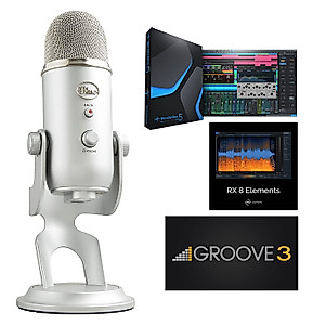 Blue Yeti Silver Professional Multi-Pattern USB Microphone Plus Pack Bundle with Presonus StudioOne 5 Artist DAW, iZotope RX Elements Plug-in and Groover 3 Tutorials 3-Month Subscription