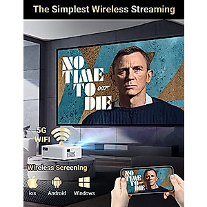 5G WiFi Bluetooth Projector, Full HD Native 1080P Projector 9500Lumens with Wireless Mirroring Screen, Compatible with TV Stick/HDMI/DVD Player/AV for Theater Movies [120" Projector Screen Included]