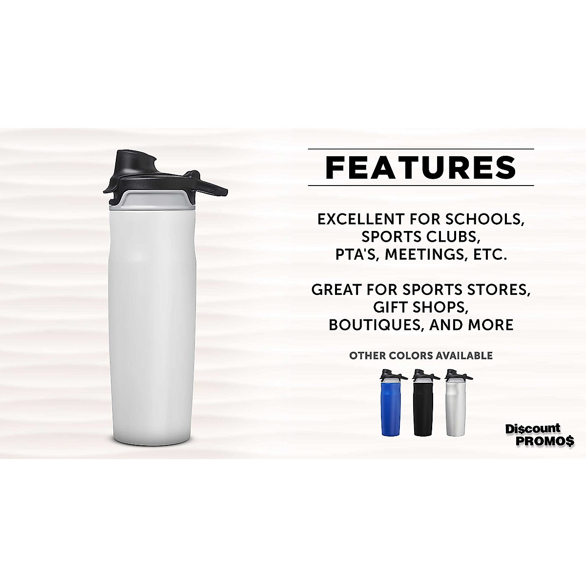 DISCOUNT PROMOS Juno Water Bottles with Flip Lid 20 oz. Set of 6, Bulk Pack - Reusable, Great for Gym, Hiking, Cycling and for School - White