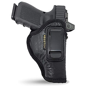 IWB Optical Gun Holster by Houston - Eco Leather Concealed Carry Soft Material | Suede Interior for Maximum Protection (Right) Black