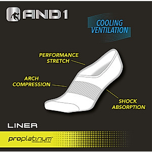 AND1 Men's Socks - Lightweight Performance No Show Liner Socks (24 Pack), Size 6-12.5, White