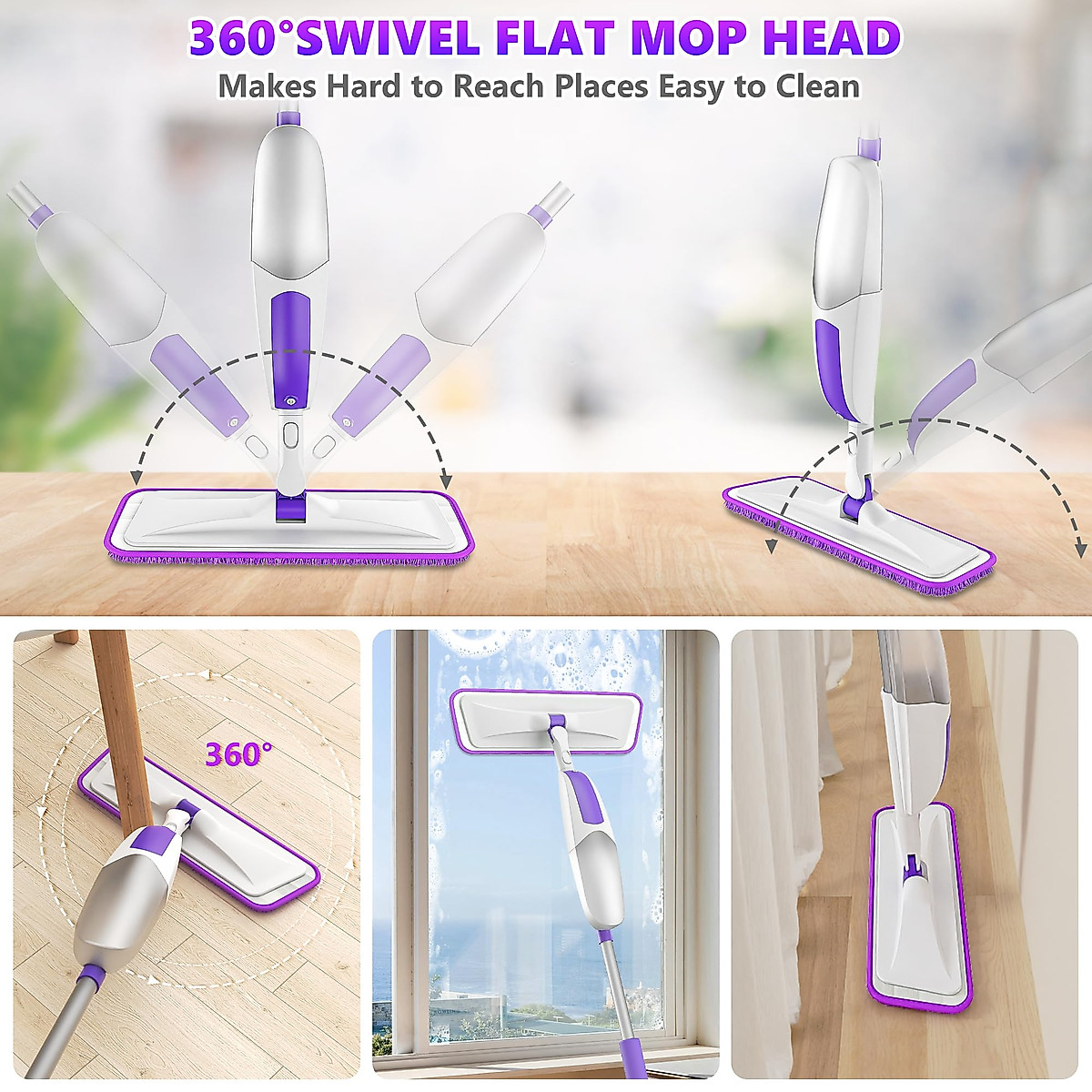 Microfiber Spray Mops for Floor Cleaning - SEVENMAX Floor Mop with 3 Washable Pads fit for Swiffer Powermop Dry Wet Mop for Wood Laminate Tile Ceramic Vinyl Flat Dust Mop for Hardwood Floor Cleaning