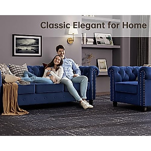 Morden Fort Classic Chesterfield Loveseat Set 60'', Tufted Loveseat Sofa Set with Solid Wood Legs Thick Cushion, Pet-Friendly 2-Seater Sofa Couch for Living Room Bedroom Apartment - Velvet Blue