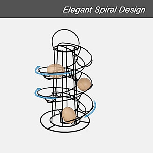 WUHOSTAM Modern Spiraling Design Egg Skelter,Double Stable Base Egg Dispenser Rack,Egg Storage Holder for Raw/Soft Hard Boiled Egg,Black(With Stainless Steel Egg Opener)