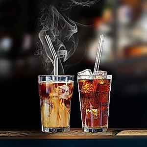 Elyum 8 Pack Reusable Glass Straws, 10'' x 10mm Clear Drinking Straws with 2 Cleaning Brushes Portable Glass Straws for Smoothies Tea Juice Wine (4 Straight + 4 Bent)
