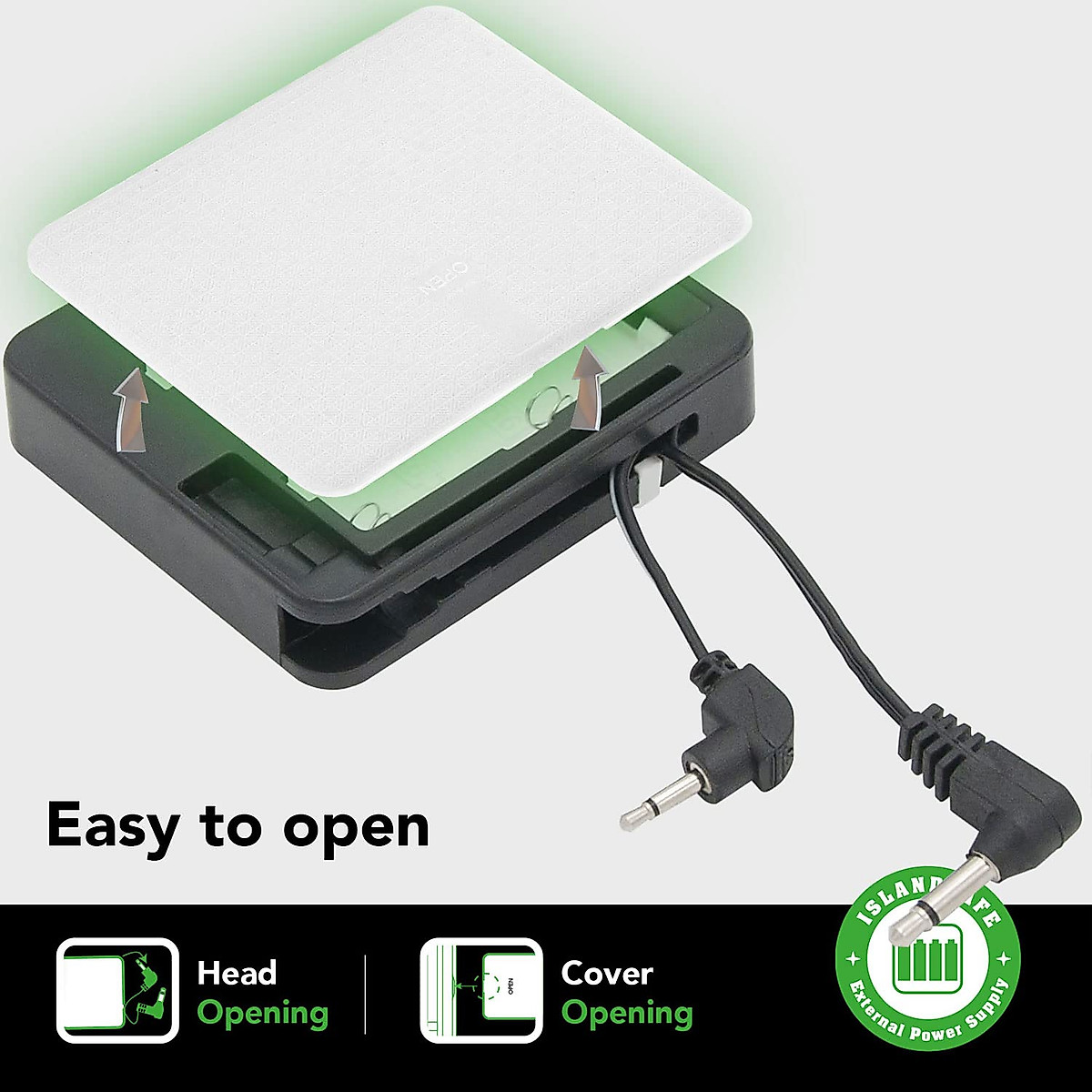 ISLANDSAFE Safe Accessories External Emergency Battery Pack Box, Double Head for Safe Box, Home, Office, White