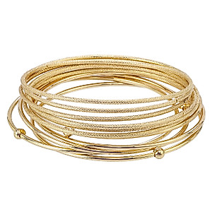 Madison Tyler Gold Plated Stackable Bangles, 5 piece of Smooth Bangles with Ball Pattern & 6 Piece of Textured Bangles.