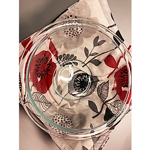 Prettiest Floral Print Microwave Bowl Cozy - 8.5 inches for up to 8 inch bowls - Home Made in Texas, USA (Modern Rosie in White with Red & Black)