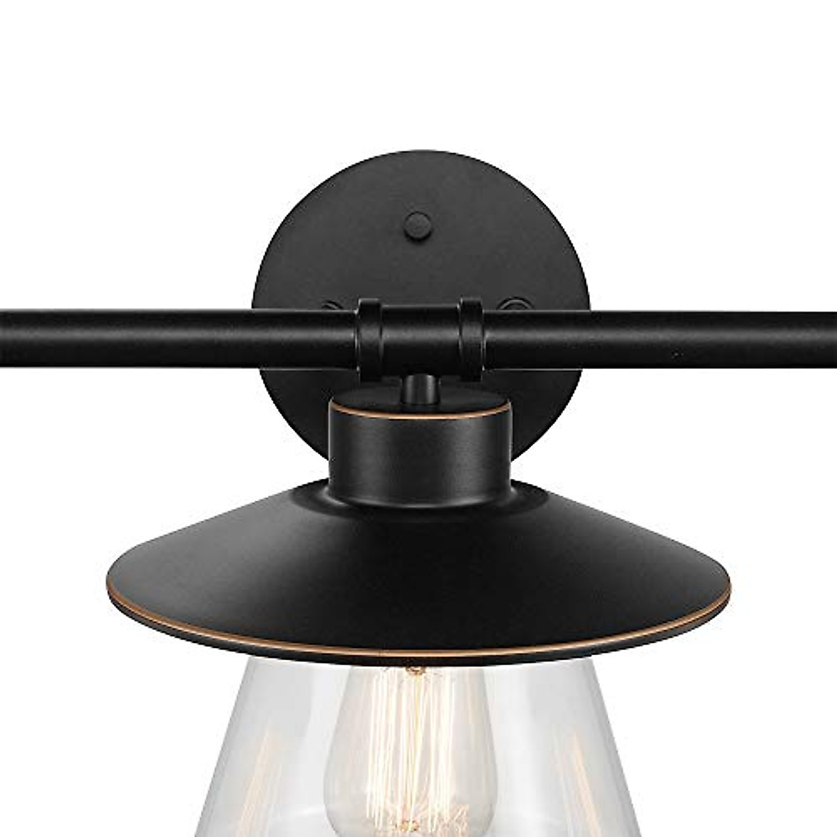 Globe Electric 51496 Nate 5-Piece All-in-One Bathroom Set, Oil Rubbed Bronze, 3 Vanity Light with Clear Glass Shades, Bar, Towel Ring, Robe Hook, Toilet Paper Holder