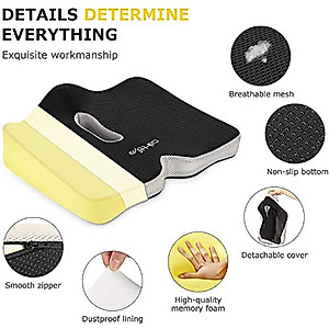 Carttiya Seat Cushion, Office Chair Cushions for Long Sitting, Non-Slip Extra Dense Wide Large Memory Foam Chair Pad for Tailbone, Coccyx, Sciatica, Back Pain Relief, Car & Chair Thick Pad for Hip