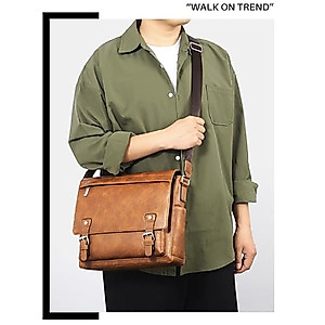 KUANG! Men's Shoulder Bag PU Leather Business Messenger Bag Briefcase Travel Crossbody Multi Pockets Handbag Purse