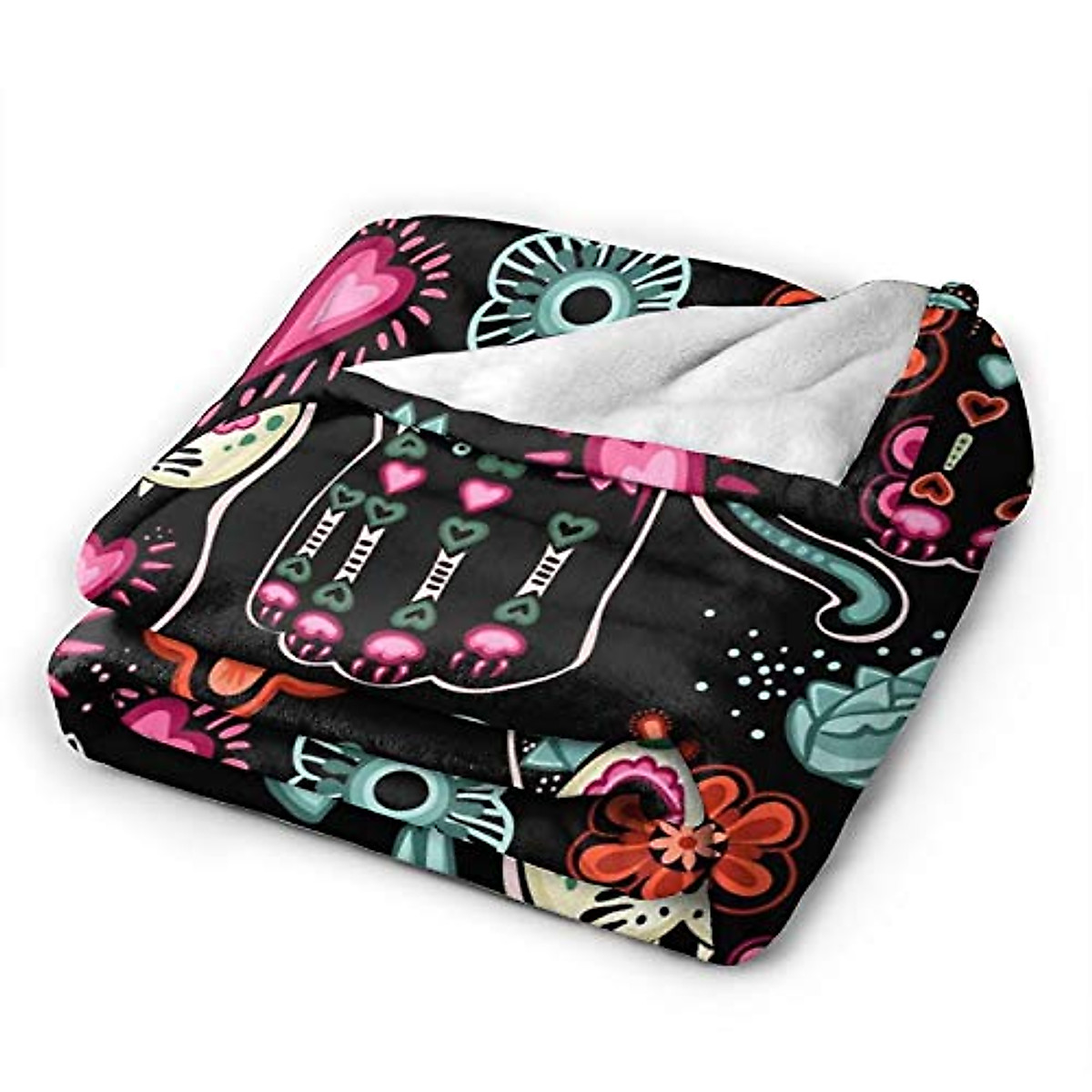 Day of The Dead Cat Kitten Sugar Skull Throw Blanket Soft Lightweight Durable Flannel Fleece Blanket 50"X40" for Bed Sofa Couch Camping Travel