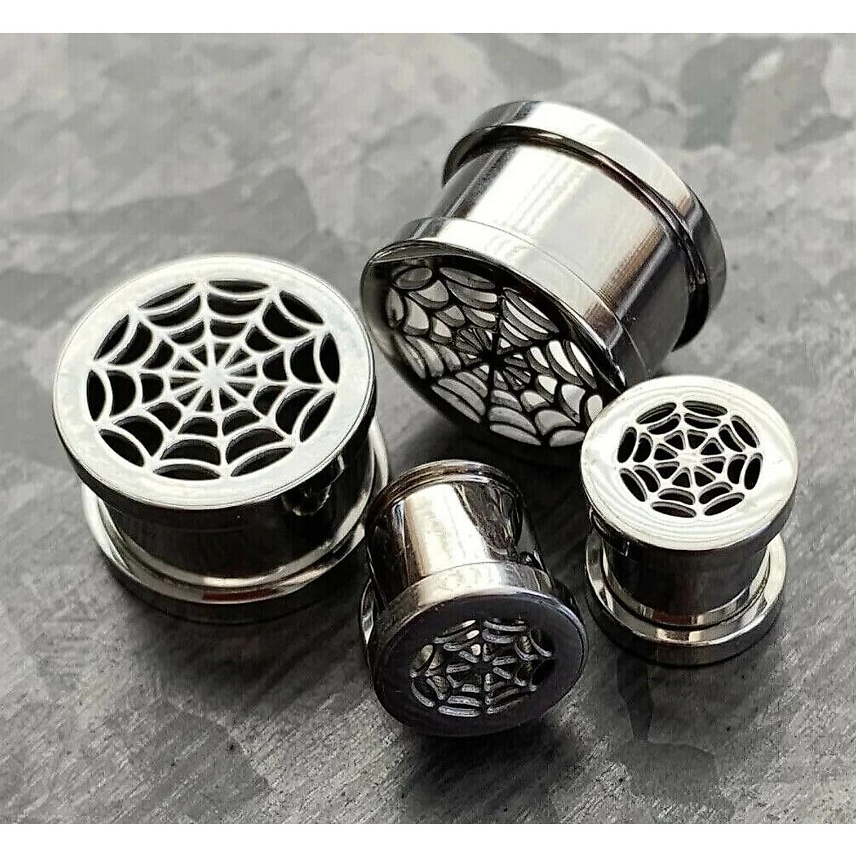 Lobal Domination PAIR of Spider Web Screw Fit Steel Tunnels Spiderweb Ear Plugs - 2g thru 1" (2g (6mm))