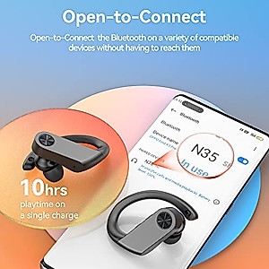 Bluetooth Headphones Wireless Earbuds 90H Playtime with 2200mAh Charging Case Dual Digital Display Ear Buds Waterproof Over Ear Earphones with Earhooks for Sport Workout Laptop TV Computer Phone Black