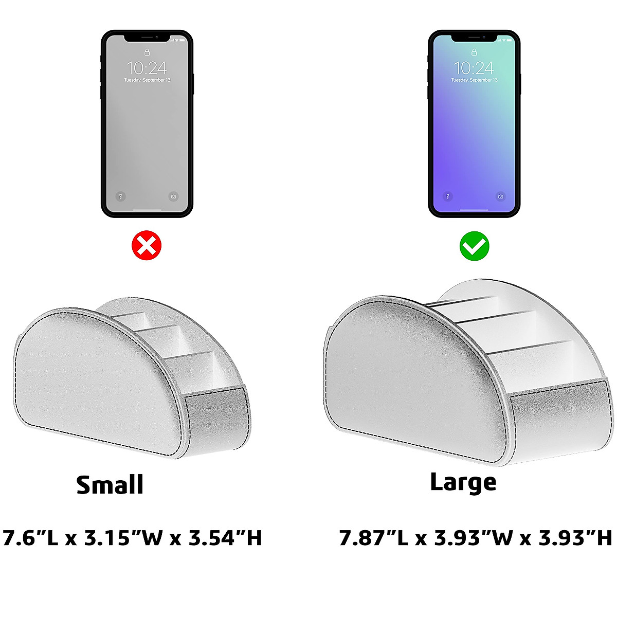 Thipoten Remote Control Holder, Faux Leather Caddy/storage/Tray for Remote Controllers, Office Supplies, Makeup Brushes, Perfect Space Saver for End Table/Nightstand/Office Desk(Grey, Large)