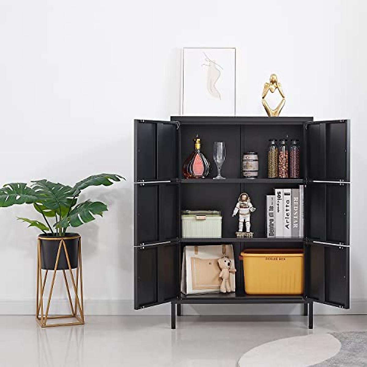 FURSTEL Metal Storage Locker, 41.3" H Steel Storage Cabinet, Adjustable Feet Cabinets Organizer, 3 Tier Shelves Metal Lockers for Home Office, Kids Room, Bedroom