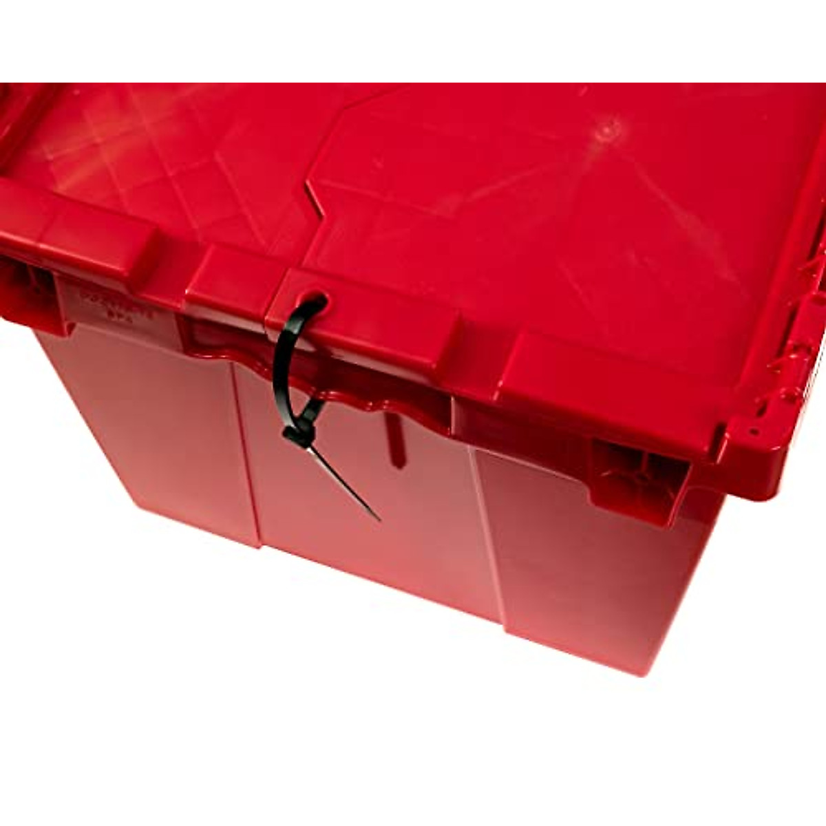 12 Gallon Heavy-Duty Flip Tote Storage Container (PACK OF 6) - Red, Commercial Flip Top Tote, Industrial Plastic Storage Tote - 21 in. L x 15 in. W x 12in. H, Padlock & Metal Hinged Flip Cover