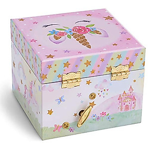 Jewelkeeper Girl's Musical Jewelry Storage Box with Spinning Unicorn & Pullout Drawer, Glitter Rainbow and Stars Design, The Unicorn Tune - Ideal Gift for Girls