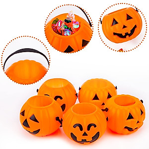 3 otters 12PCS Halloween Pumpkin Buckets, Pumpkin Candy Buckets with Handle Trick or Treat Pumpkin Baskets for Halloween Decorations Candy Bag Fillers Party Supplies