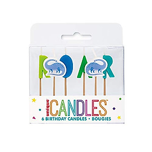 Unique Roar Dinosaurs Pick Candles (6 Pcs) - 1 Pack, Multicolor, one Size