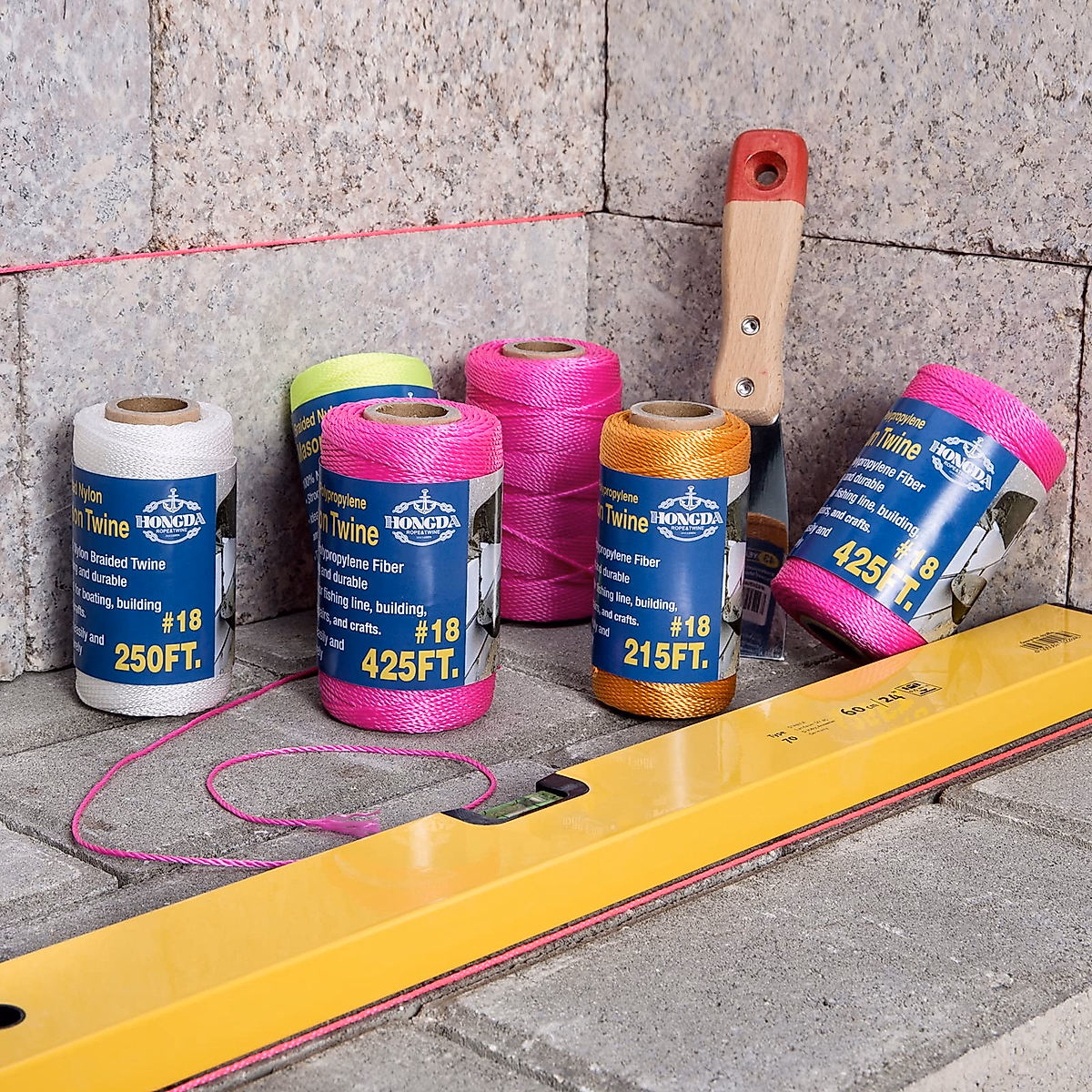HONGDA Nylon Twine, 1000 Feet #18 Braided Nylon Mason line String Perfect for Masonry Jobs and for The Layout of General Construction, Gardening, DIY Project, Fluorescent Yellow