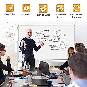 Mobile Whiteboard 72"x40" Magnetic Dry Erase Board with Stand Double-Sided Rolling Whiteboard for Office, Home & School