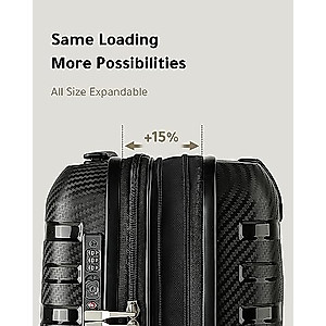 LUGGEX Carbon Fiber Pattern 3 Piece Luggage Sets - Impact-Resistant PP Material - High Rebound Toughness & Anti-Explosion Zipper (Black Suitcase Set)